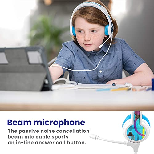 ONANOFF BuddyPhones School+ Safe Audio School Headphones for Kids, High-Performance BeamMic, Detachable BuddyCable, Anti-Allergic Earpad with Carry Bag, Blue
