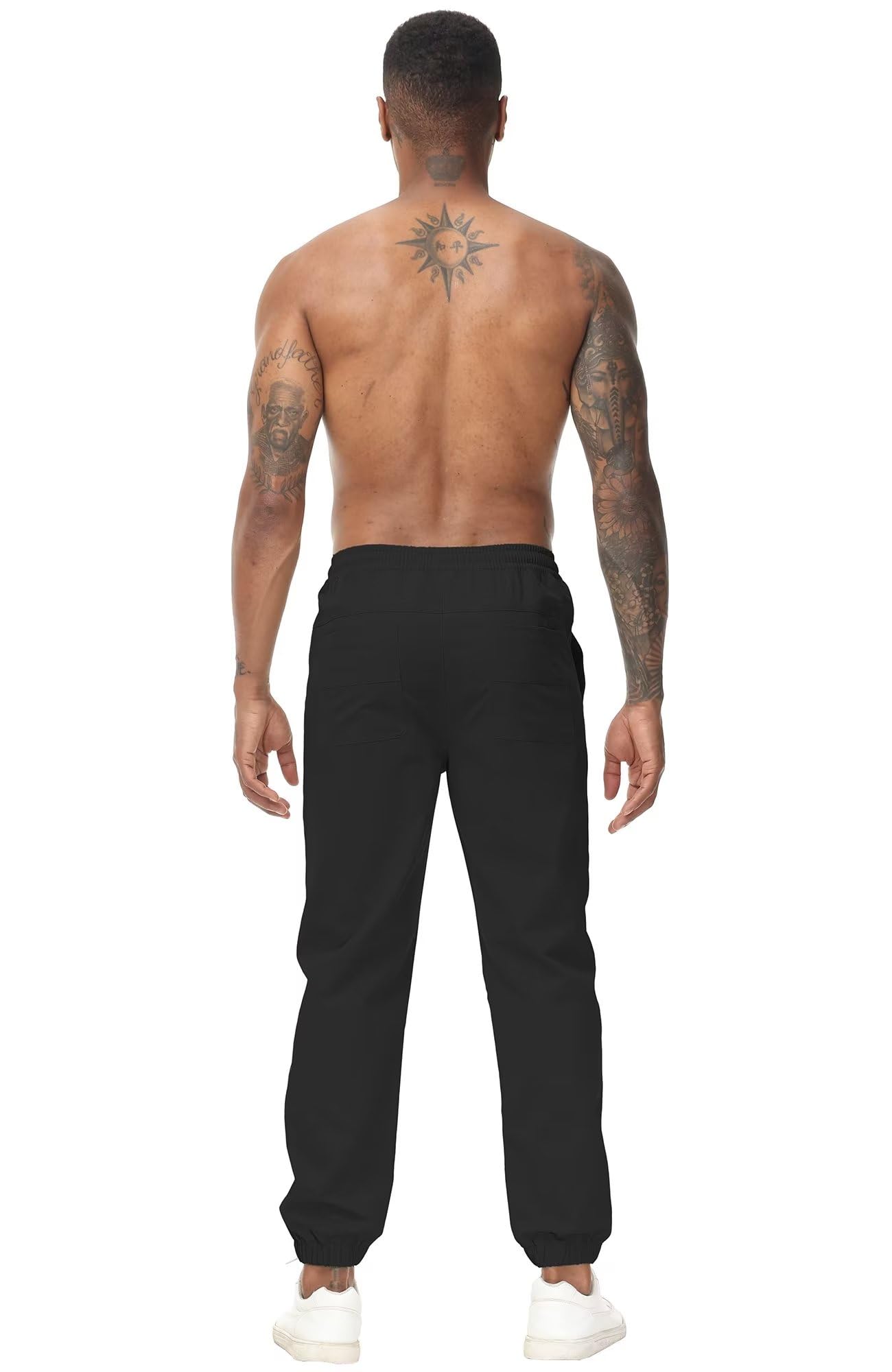 Tyhengta Mens Casual Joggers Pants Elastic Waist Drawstring Chino Jogging Sweatpants for Men Black Large