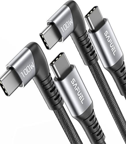 USB C to USB C Cable 100W, [2-Pack, 6.6ft] 90° PD Type C Charger Fast Charging Cable Right Angle, Durable Nylon Braided USBC Cord Compatible with MacBook iPad Air/Pro Samsung S22 S21 S20 LG Switch PS5
