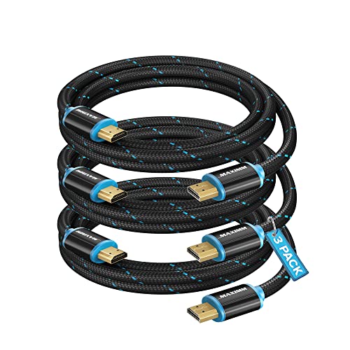 HDMI Cable 4K Ultra HD 4 Foot (3 Pack) Nylon Braided HDMI 2.0 Cable, High Speed 18Gbps 4K@60Hz HDR, 3D, 2160p, 1080p, HDCP 2.2, ARC, HDMI Cables for Monitors, HDTV