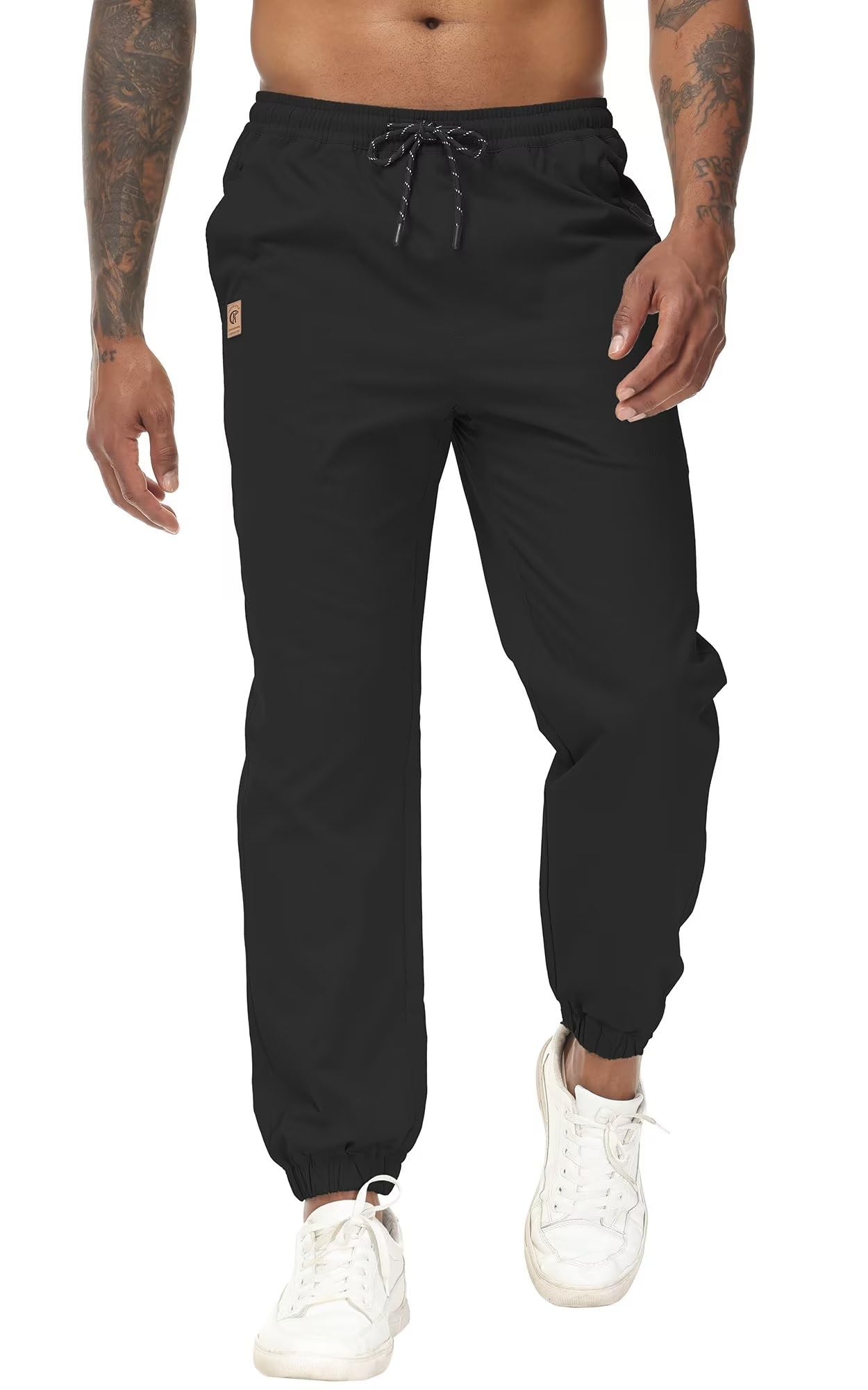 Tyhengta Mens Casual Joggers Pants Elastic Waist Drawstring Chino Jogging Sweatpants for Men Black Large