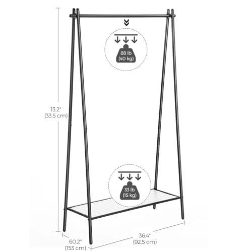 SONGMICS Clothes Rack, Clothing Rack, Garment Rack with Steel Frame, with Hanging Rail and Shelf, 13.2 x 36.4 x 60.2 Inches, for Bedroom, Dressing Room, Laundry Room, Ink Black UHSR23BKV1