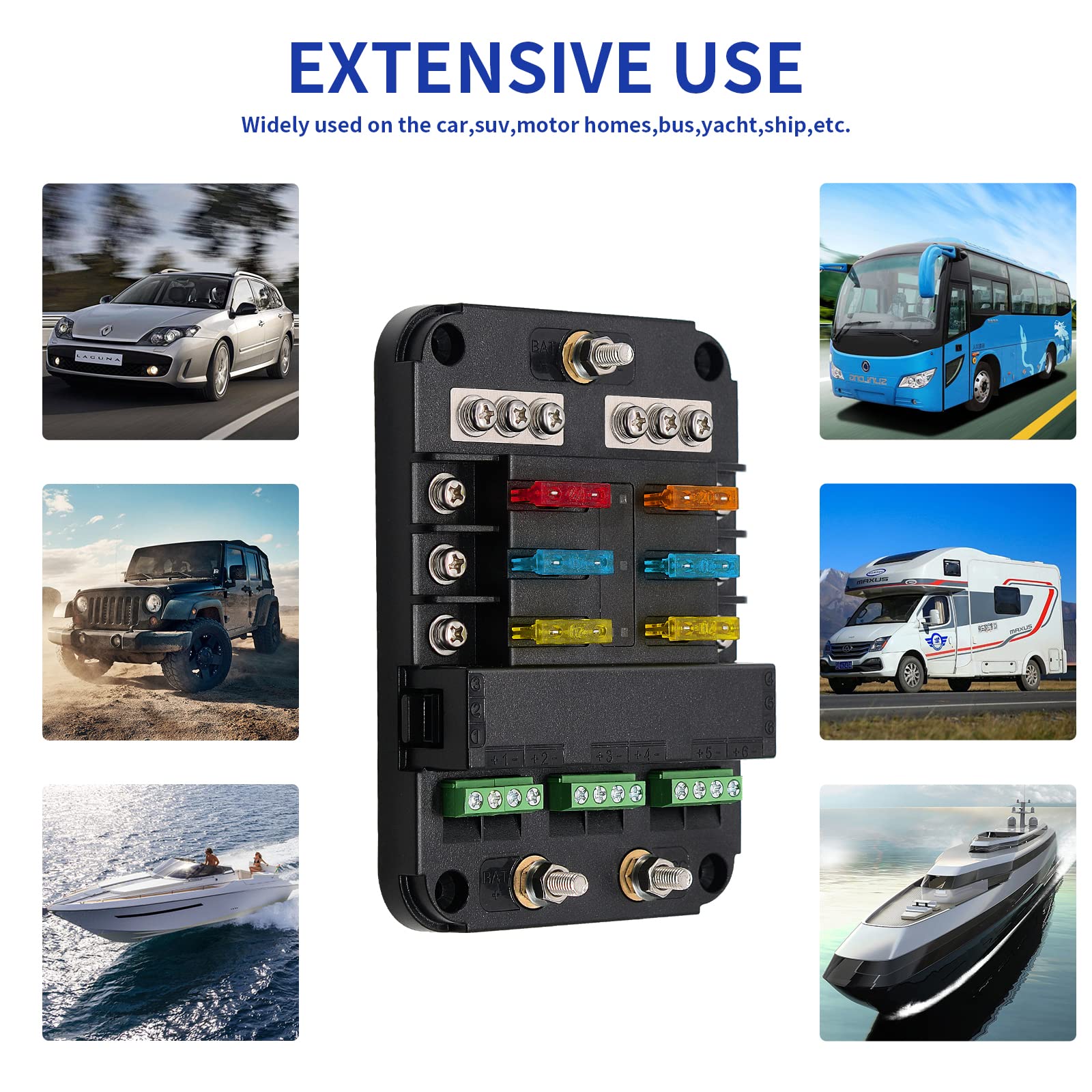 BlueFire 12V Fuse Block, Upgraded 6 Circuit Fuse Box with Acc Interface,Fuse Holder with LED Light Indication & Protection Cover for Car Boat Marine Truck Vehicle SUV Yacht RV(6 Way- A)