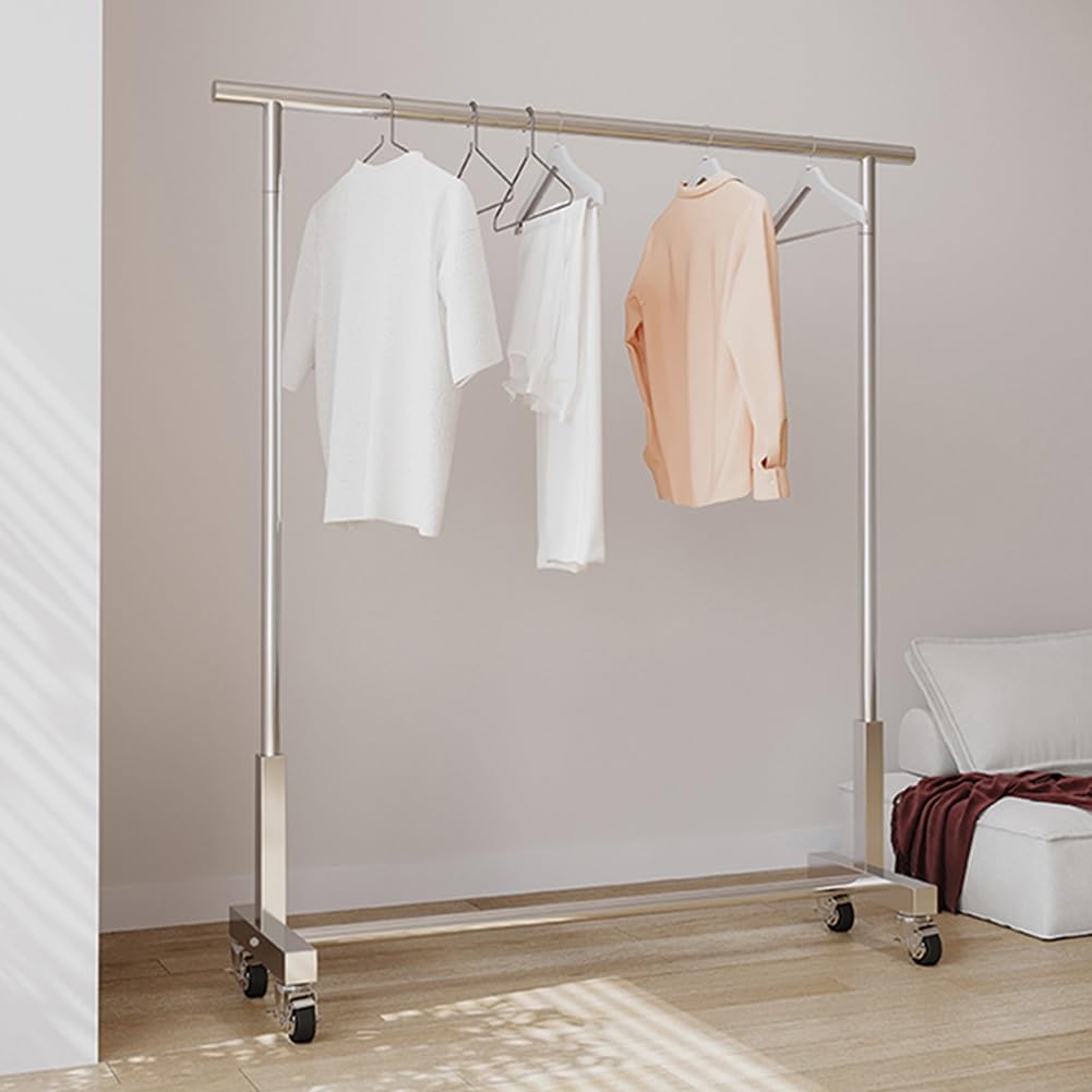 NYASAA Single Mobile Clothes Hanging Rail, Portable Freestanding Garment Rack for Bedroom, Laundry Room
