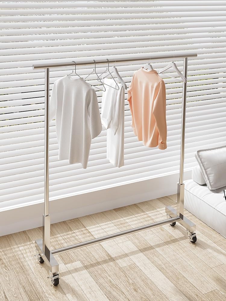 NYASAA Single Mobile Clothes Hanging Rail, Portable Freestanding Garment Rack for Bedroom, Laundry Room