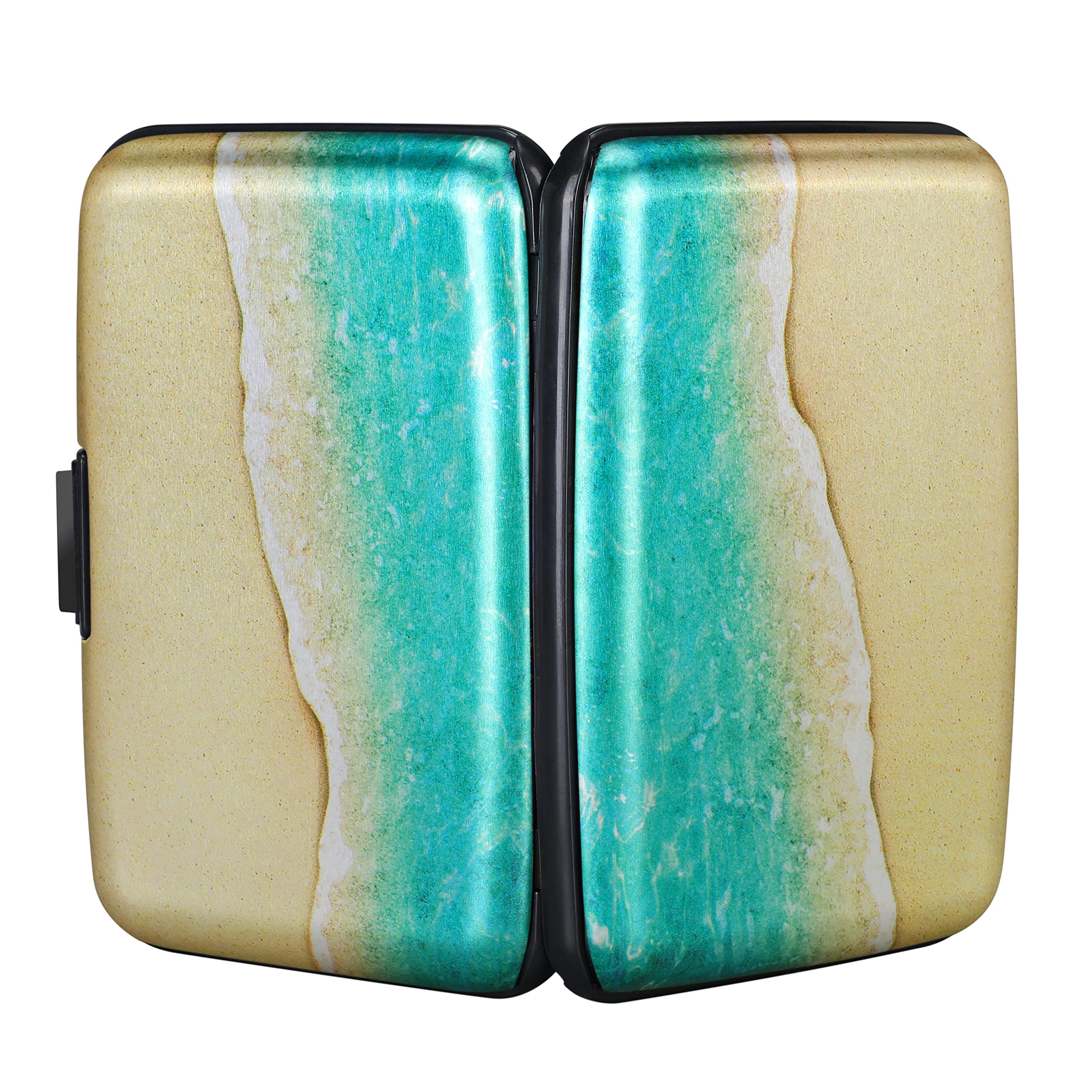 ELFISH Mini RFID Aluminum Wallet Credit Cards Holder Business Card Case Metal ID Case for Men Women(Beach