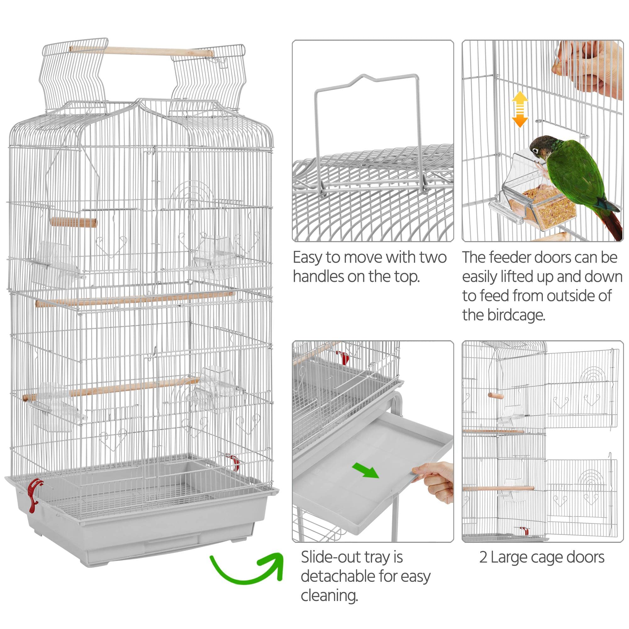 Yaheetech 64inch Height Open Top Bird Cage Metal Parrot Cage w/Detachable Rolling Stand for Medium Small Parrot Parakeet Birds
