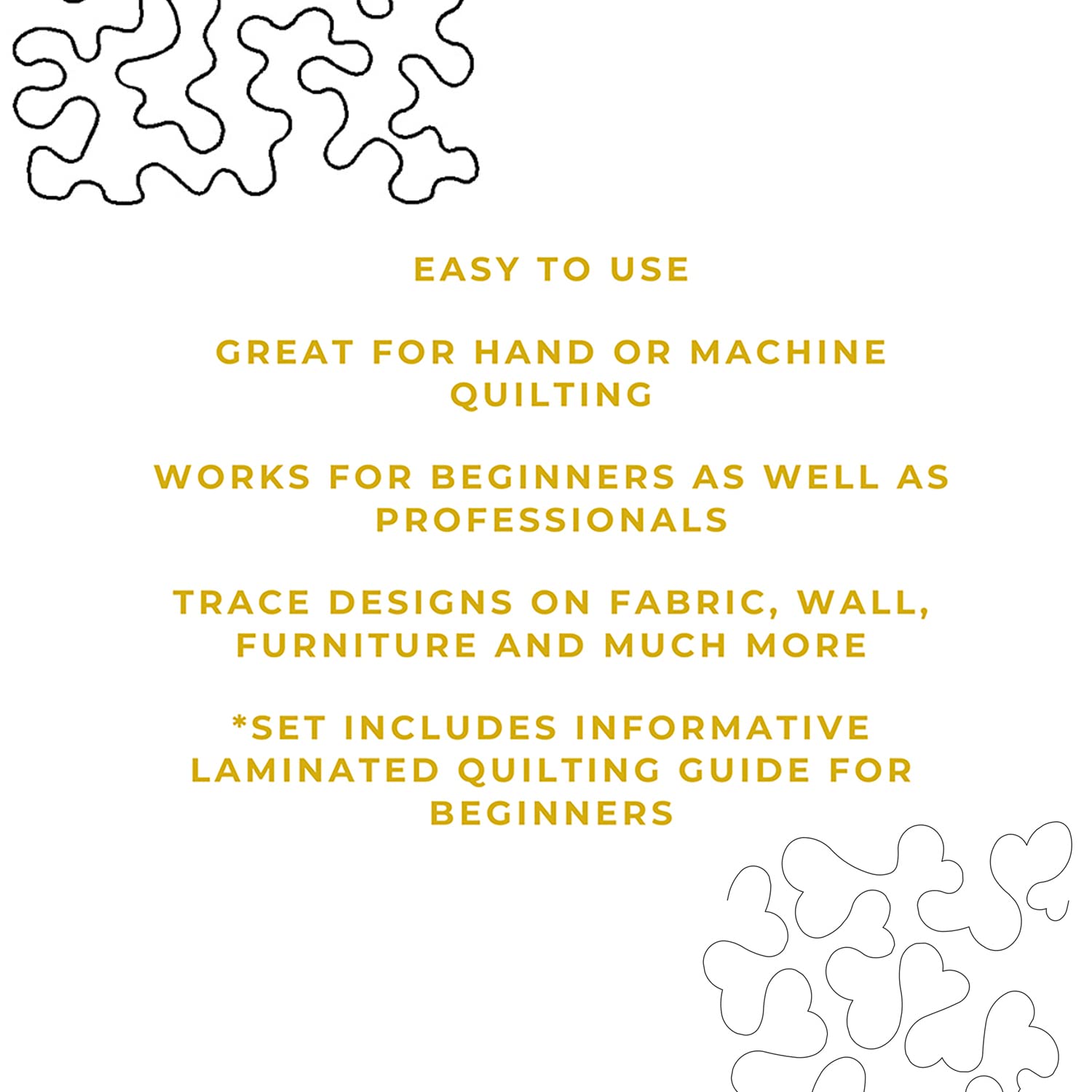 Quilting Stencils for Machine and Hand Quilting - 2 Quilting Stencils for Background Patterns - Heart Stipple, Large Stipple Plastic Quilt Stencil Set with Guide