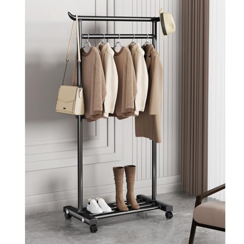 NYASAA Heavy Duty Clothes Rack with Wheels, Metal Garment Rack Hanging Rails for Bedroom, Laundry Room