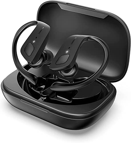 Bluetooth Headphones Wireless Earbuds 35H Play Time Earphones with Microphone IPX7 Waterproof with earhooks for Gym Sports Outdoor Black