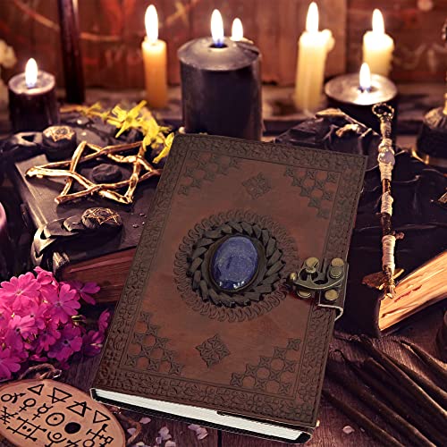 RUSTIC TOWN Leather Bound Journal for Men Women with Semi-Precious Stone & Buckle Closure - Book of Shadow Handmade Leather Travel Writing Notebook Diary Gift for Him Her