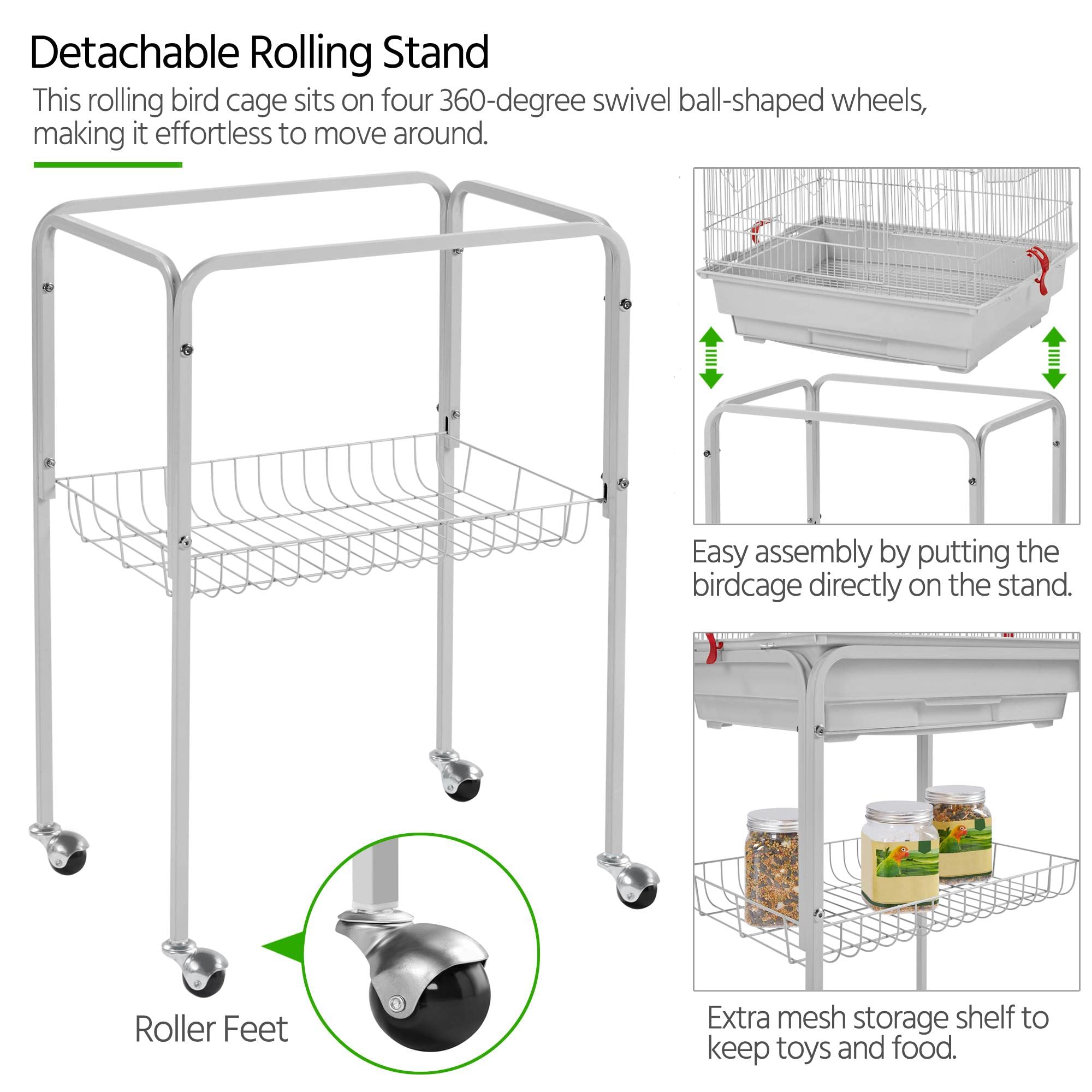 Yaheetech 64inch Height Open Top Bird Cage Metal Parrot Cage w/Detachable Rolling Stand for Medium Small Parrot Parakeet Birds
