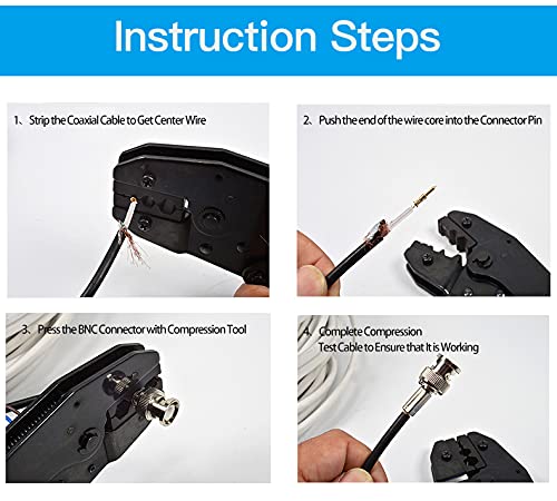 20PCS BNC Compression Connector 75 Ohm Coupler with Copper Pin for RG58-59 Crimper Video Plug Extension Coaxial Siamese Cable Crimper Adapter Male CCTV Home Security Camera Antena System