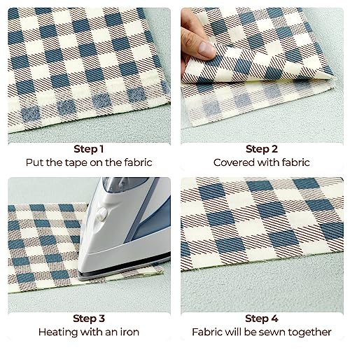 PLANTIONAL 2 Rolls Iron On Hem Tape: 2/5 Inch x 22 Yards Light Weight and Medium Weight Adhesive Web No Sewing Required Perfect for Bonding and Crafting Projects, White