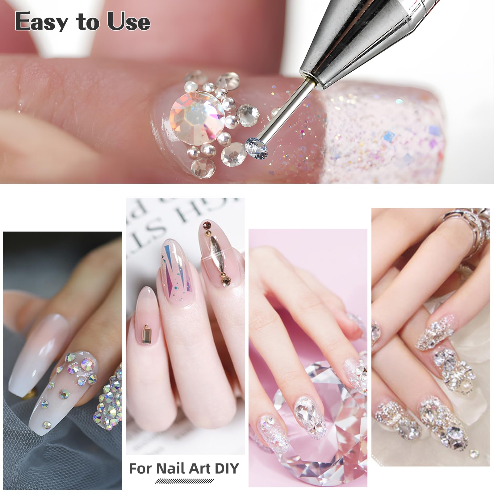 Rhinestone Picker Tool Wax Pencil for Rhinestones Diamond Painting Dotting Pen 2pcs Dual-Ended Rhinestones Pen with 2 Extra Wax Tips and 1 Nail Art Tweezer