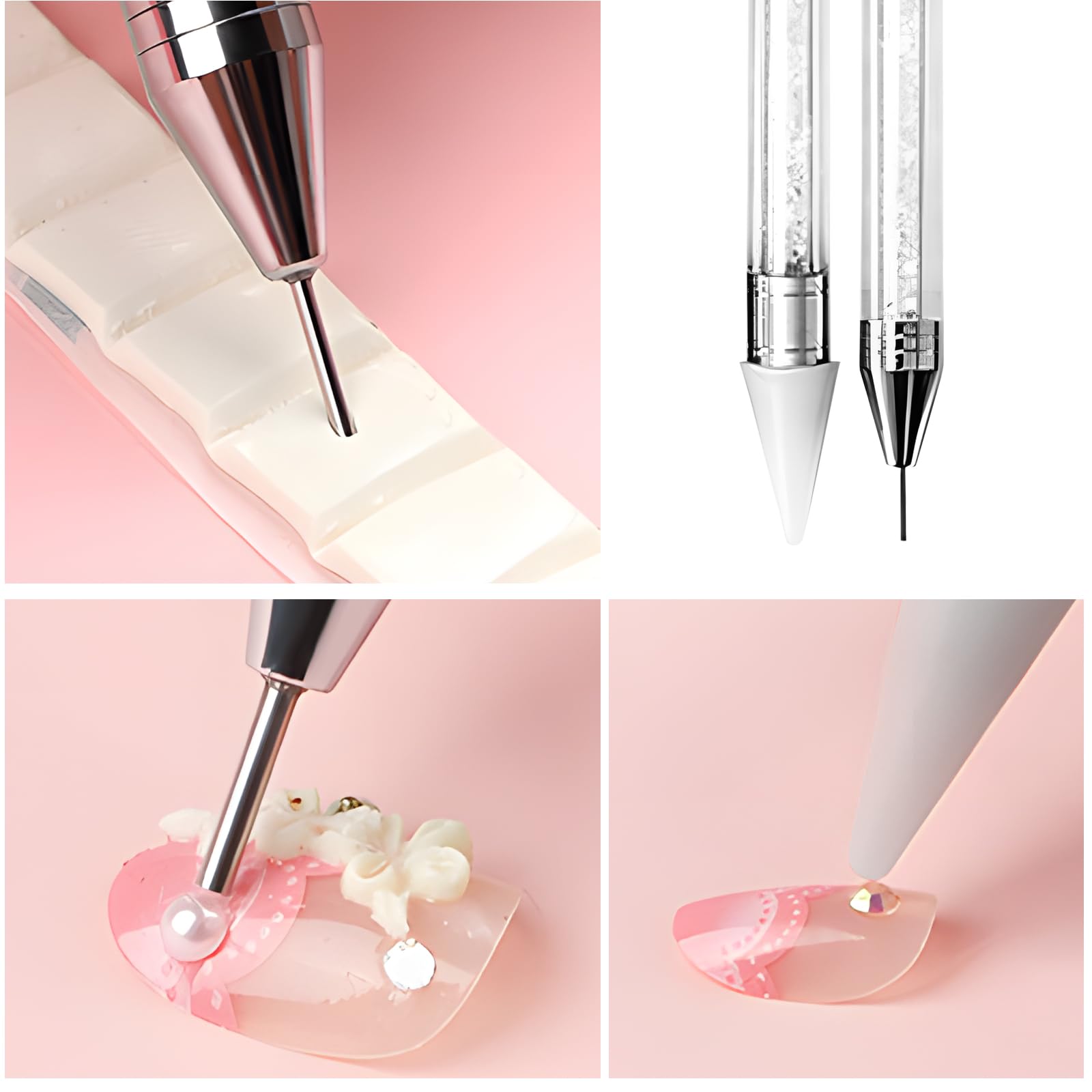 Rhinestone Picker Tool Wax Pencil for Rhinestones Diamond Painting Dotting Pen 2pcs Dual-Ended Rhinestones Pen with 2 Extra Wax Tips and 1 Nail Art Tweezer