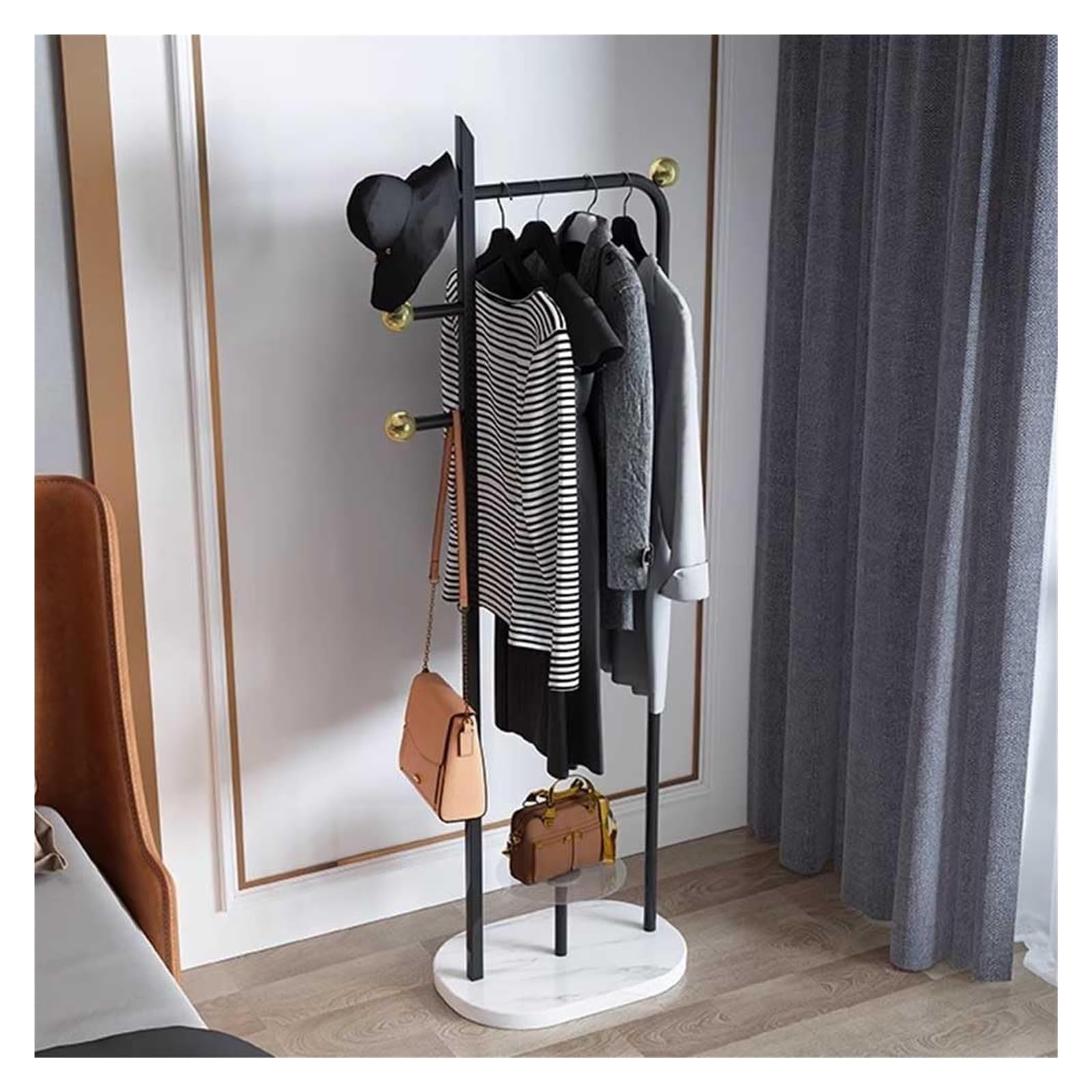 Clothes Rail Garment Rack Modern Coat Rack, Garment Rack With Marble Base, Heavy-duty Freestanding Clothing Racks Can Hang Clothes, Hat, Scarf, Organize Shoes ( Color : Black-A , Size : 55x30x170cm )