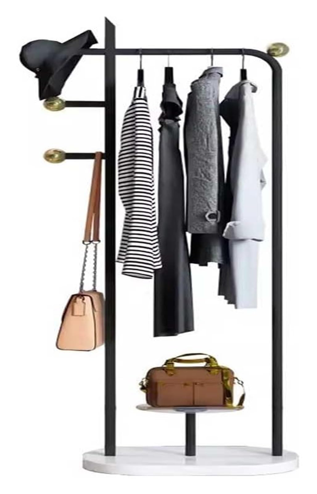Clothes Rail Garment Rack Modern Coat Rack, Garment Rack With Marble Base, Heavy-duty Freestanding Clothing Racks Can Hang Clothes, Hat, Scarf, Organize Shoes ( Color : Black-A , Size : 55x30x170cm )