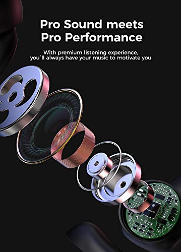 Bluetooth Headphones Wireless Earbuds 35H Play Time Earphones with Microphone IPX7 Waterproof with earhooks for Gym Sports Outdoor Black