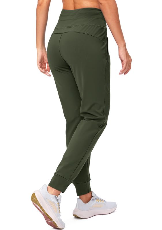 G Gradual Women's Fleece Lined Joggers High Waisted Water Resistant Thermal Winter Sweatpants Running Hiking Pockets(Olive, L)