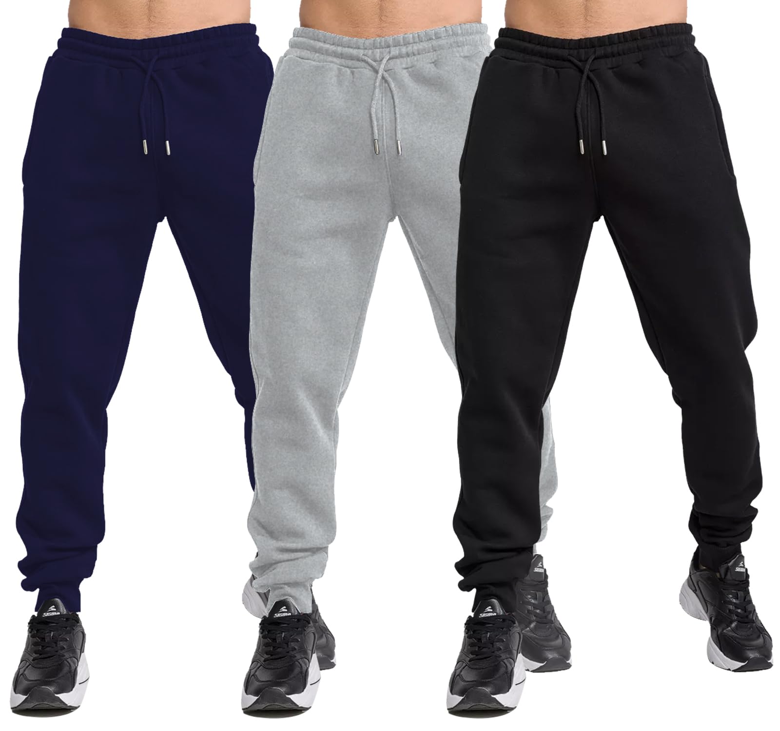 TUVEKE 3 Pcs Men’s Joggers Track Pants Essentials Fleece Athletic Pants for Men Workout Running Gym Sweatpants Blue&Grey&Black XL