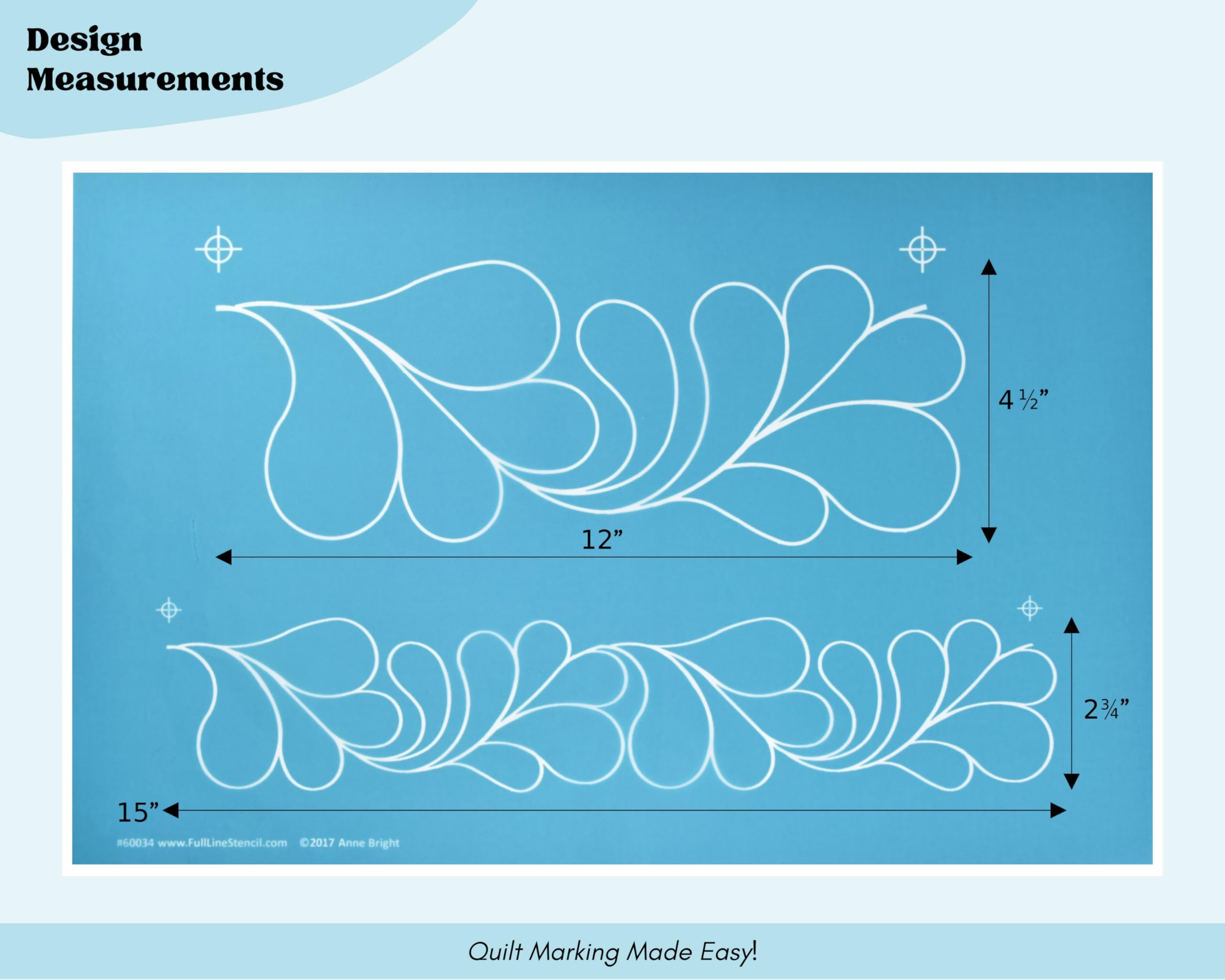Full Line Stencil- Feather Border Stencil - Continuous Line Template for Free Motion Quilting, Domestic Machine Quilting, Hand Quilting, Long-Arm Quilting (60034)