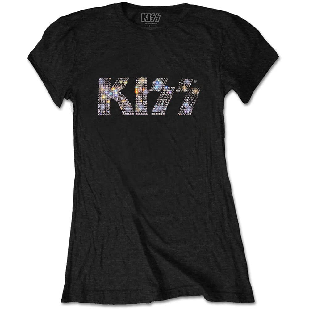 KISS Official Logo Diamante Skinny T Shirt (Black) - Large
