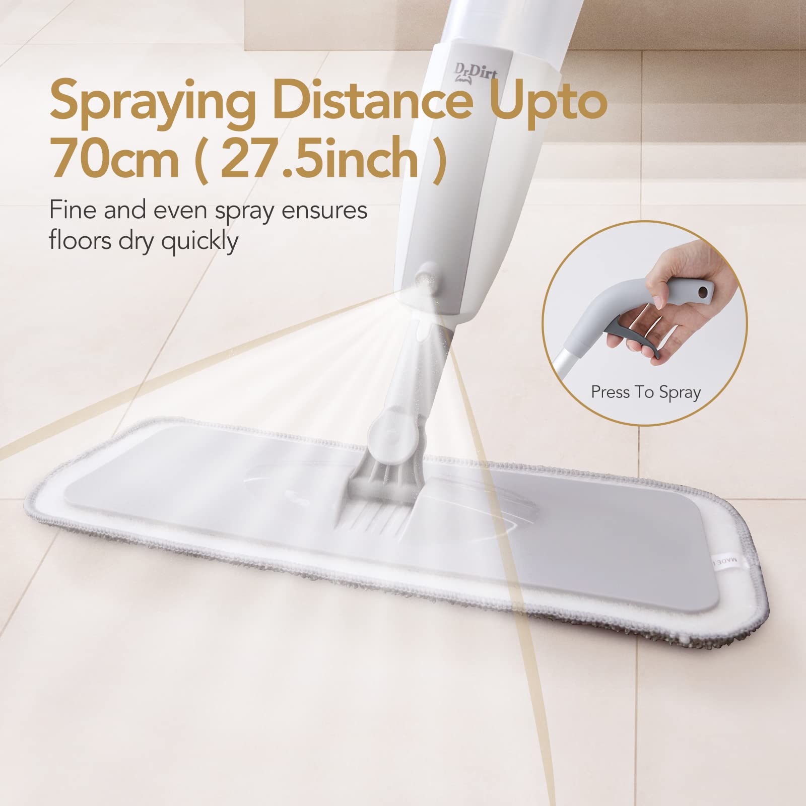 DrDirt Spray Mops for Floor Cleaning, Wet & Dry Mops Mop with Washable Mop Pad, Excessive Pad and 5 Piece Disposable Microfiber Mop Pads for Home Kitchen Bathroom Wood Floor Tile