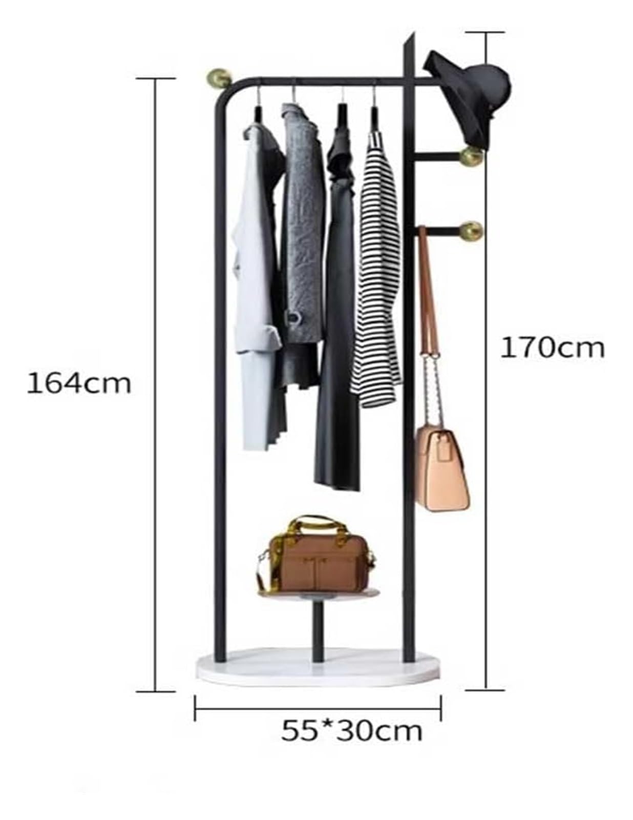 Clothes Rail Garment Rack Modern Coat Rack, Garment Rack With Marble Base, Heavy-duty Freestanding Clothing Racks Can Hang Clothes, Hat, Scarf, Organize Shoes ( Color : Black-A , Size : 55x30x170cm )