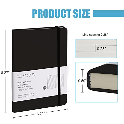EMOMAS Lined Journal Notebook, 6Pack(Black), 160 Pages, Medium 5.7 inches x 8 inches - 100 gsm Thick Paper, Hardcover
