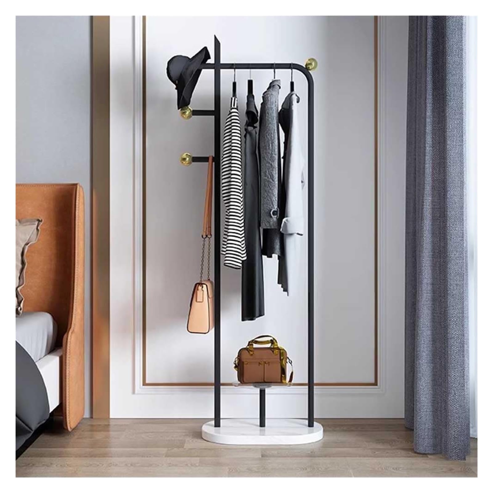 Clothes Rail Garment Rack Modern Coat Rack, Garment Rack With Marble Base, Heavy-duty Freestanding Clothing Racks Can Hang Clothes, Hat, Scarf, Organize Shoes ( Color : Black-A , Size : 55x30x170cm )