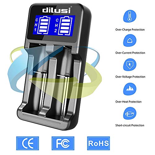 Dilusi Battery Charger 18650 Battery, Speedy Smart Recharger with LCD Display Universal for Rechargeable Batteries Ni-MH Ni-Cd A AA AAA AAAA C SC. Li-ion