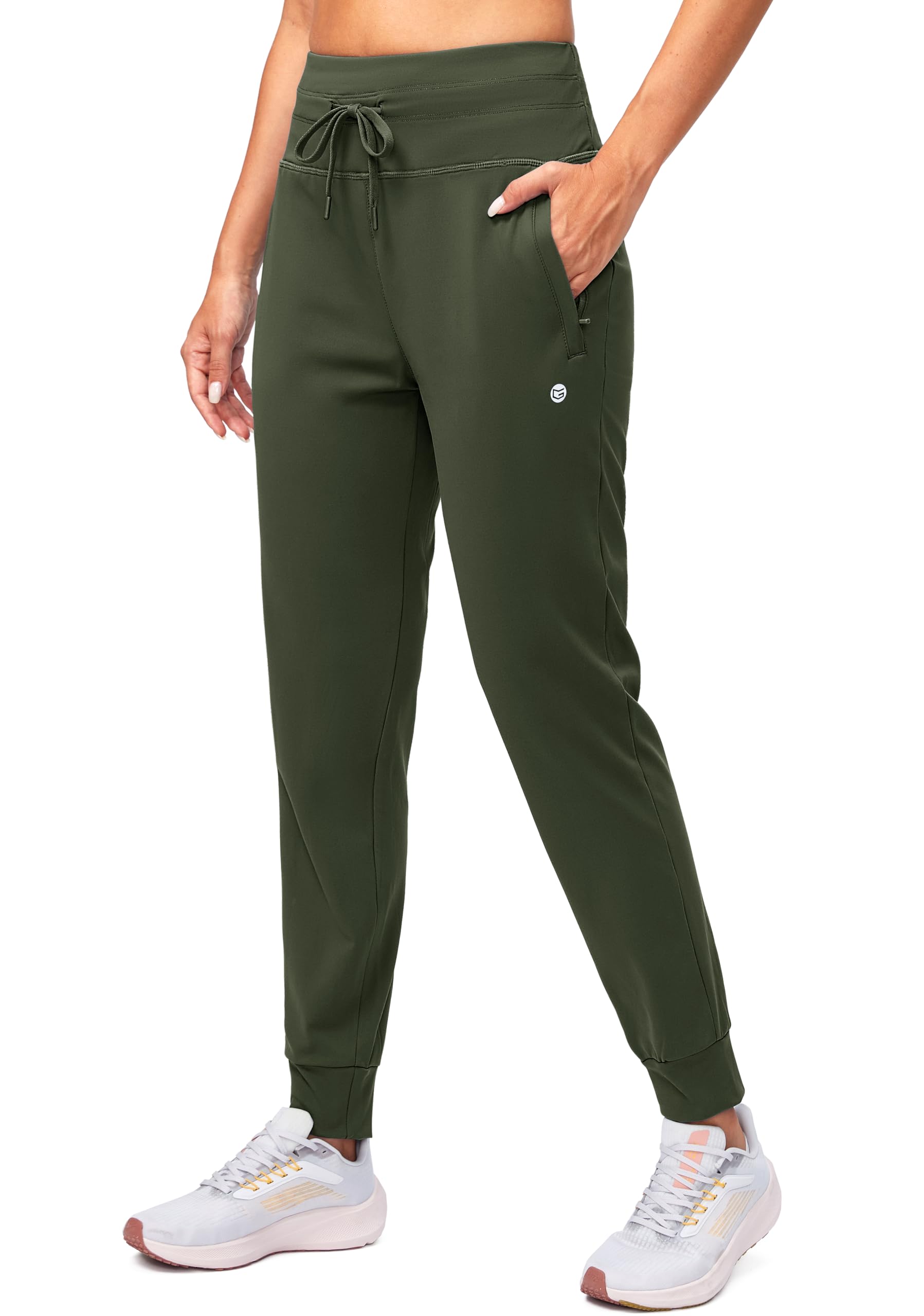 G Gradual Women's Fleece Lined Joggers High Waisted Water Resistant Thermal Winter Sweatpants Running Hiking Pockets(Olive, L)