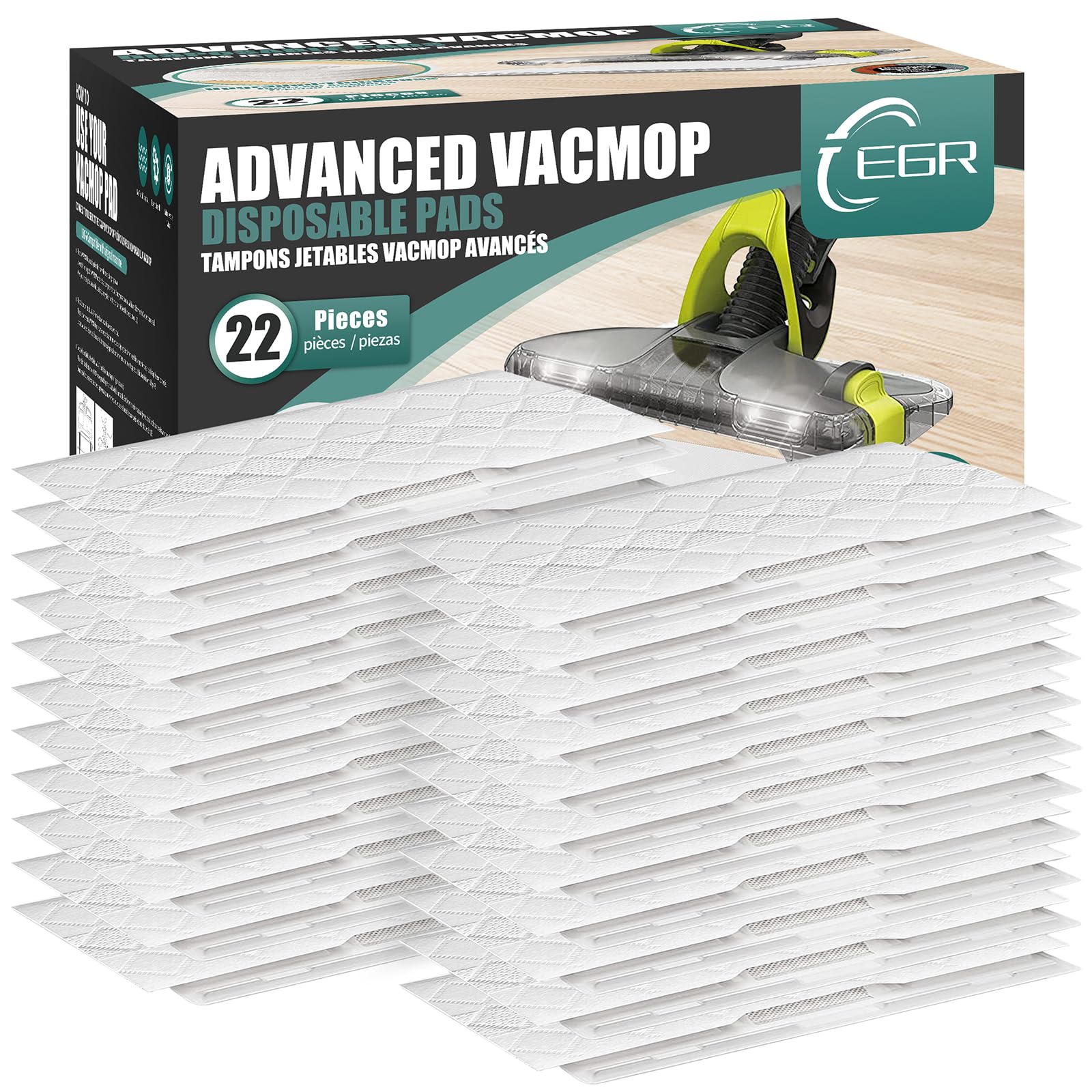 EGR 22 Pack Vacmop Pads Refills for Shark, Disposable Vacmop Replacement Pads Compatible with Shark Vacmop VM252 VM251 VM200 VM190 VM250 VC205 Vacuum Mops