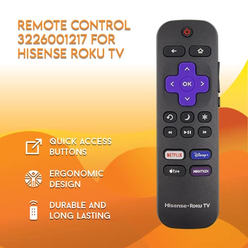 OEM Remote Control for Roku TV No Pairing Includes Volume Control Buttons & Netflix Disney+ Apple TV and HBO Shortcuts (Hisense 3226001217)