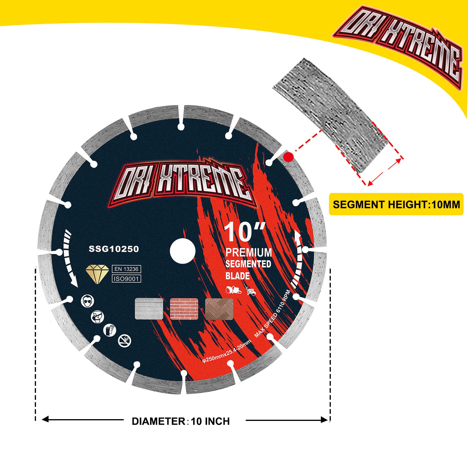 ORIXTREME 10 Inch Diamond Saw Blade 5pcs, Segmented General Purpose Blade Dry/Wet Cutting Concrete, Masonry, Brick, Block,7/8"-5/8” Arbor