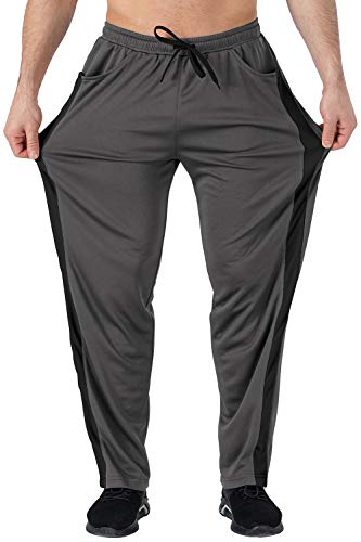 Gopune Men's Sweatpants with Zipper Pockets Open Bottom Workout Pants, for Athletic, Jogging, Training, Casual (Grey,M)