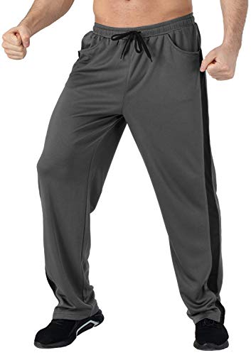 Gopune Men's Sweatpants with Zipper Pockets Open Bottom Workout Pants, for Athletic, Jogging, Training, Casual (Grey,M)