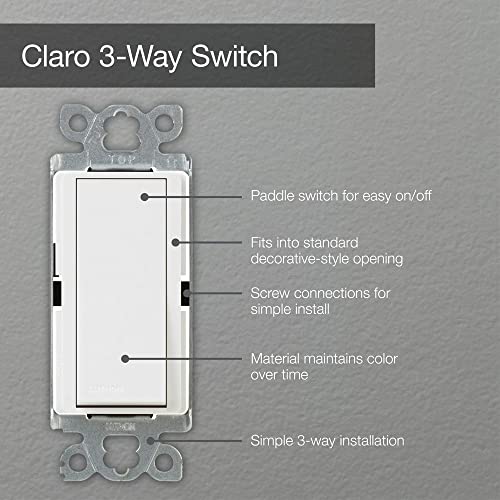 Lutron Claro On/Off Switch, 15-Amp/3-Way, CA-3PS-WH, White
