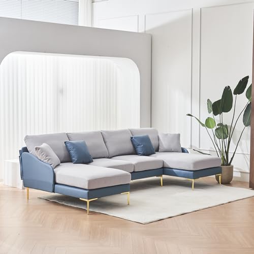 HANLIVES 108.5 Inch 4-Seat Sofa Couch,Modern Fabric U Shaped Living Room Furniture Set with 4 Throw Pillows,Upholstered 4 Seater Sectional Sleeper Sofa with Thicken Foam for Bedroom Office Apartment