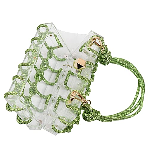 Diamante hand Bag. Rhinestone Evening bag. Hardbodied acrylic handbag. Gift for her. Sparkling rope handbag(Green