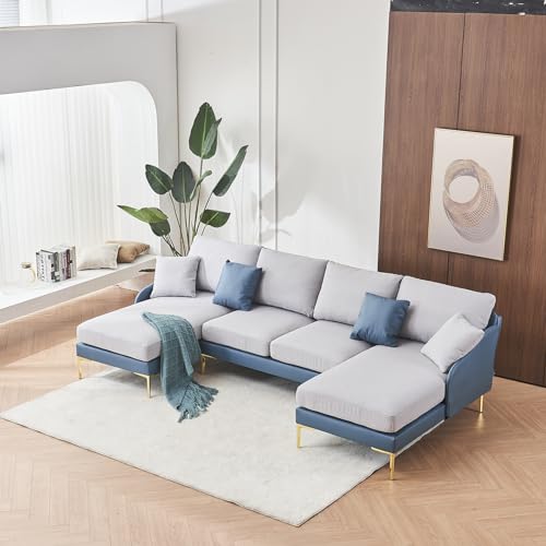 HANLIVES 108.5 Inch 4-Seat Sofa Couch,Modern Fabric U Shaped Living Room Furniture Set with 4 Throw Pillows,Upholstered 4 Seater Sectional Sleeper Sofa with Thicken Foam for Bedroom Office Apartment