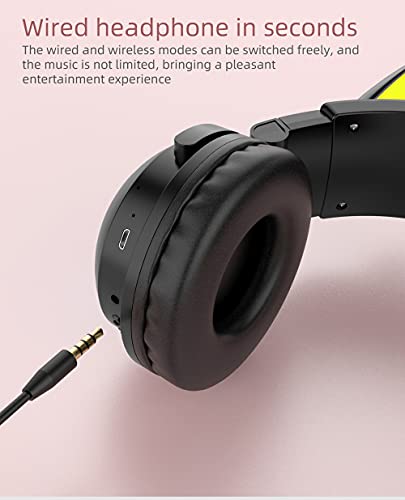 kuayang Wireless Cat Ear Headphones (7 Color Changing) with & 3.5mm Jack, Gaming Pro, Bluetooth&Wired Connection (Pink)