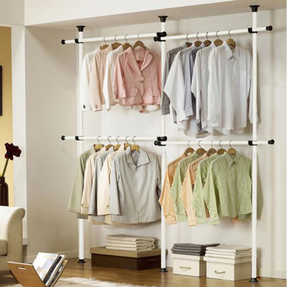 TOOL1SHOoo 2 Tiers Clothes Pipe Rack Garment Hanger Rail Storage Shilf Organizer Modern Simple Pipe Hanging Rods Clothing Rack Storage Cloth Hanging Shelf