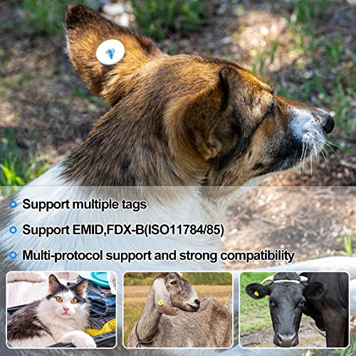Alacrity Bluetooth Animal Microchip Tag Reader Scanner Wireless RFID Animal Handheld Reader Pet ID Scanner Rechargeable Animal Chip Scanner Pet Tag Scanner FDX-B(ISO 11784/11785) ID64 RFID