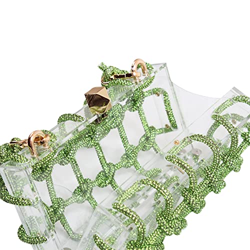 Diamante hand Bag. Rhinestone Evening bag. Hardbodied acrylic handbag. Gift for her. Sparkling rope handbag(Green
