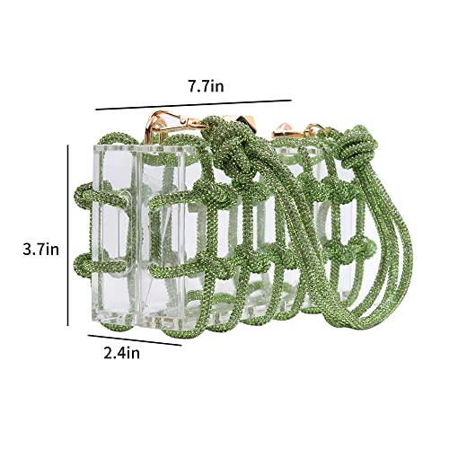 Diamante hand Bag. Rhinestone Evening bag. Hardbodied acrylic handbag. Gift for her. Sparkling rope handbag(Green