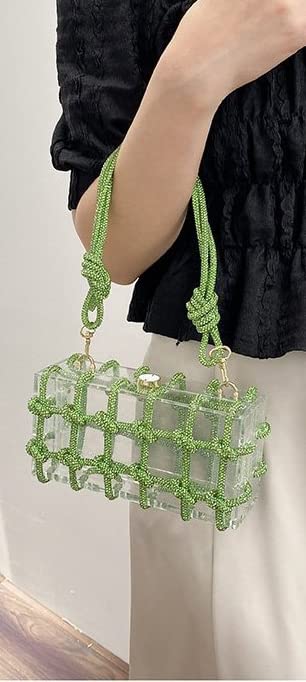 Diamante hand Bag. Rhinestone Evening bag. Hardbodied acrylic handbag. Gift for her. Sparkling rope handbag(Green