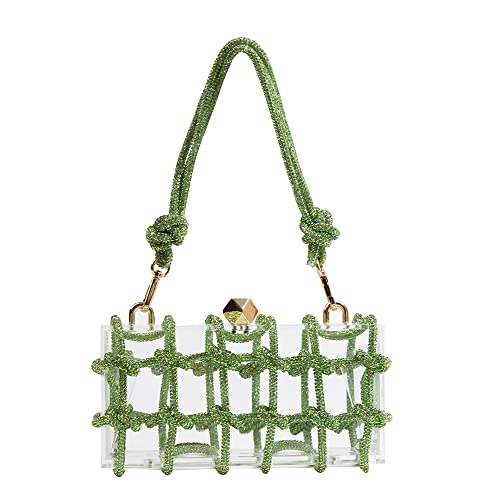 Diamante hand Bag. Rhinestone Evening bag. Hardbodied acrylic handbag. Gift for her. Sparkling rope handbag(Green