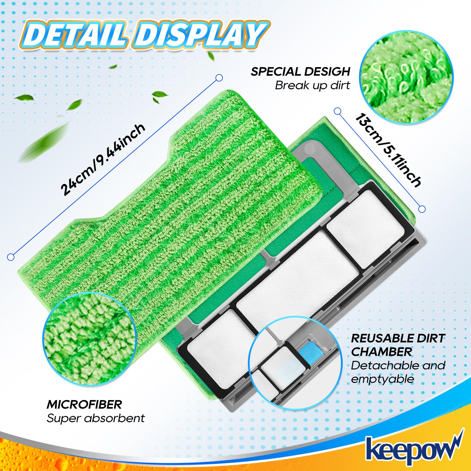 KEEPOW Reusable Mop Pads Refills, Vacmop Replacement Pads Compatible with Shark Vac Mop VM252 VM200 VC205 VM250 /QM250 VM190 VM200P12, Hardwood Floor Mop Pad with Upgraded Dirt Chamber (1+2+3 Pads)